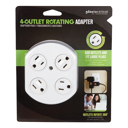 360 Electrical Plug Adapter, Surge, 4 Outlet(s) White 36031 | Zoro